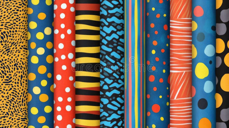Colorful Fabric Textures with Geometric and Dot Patterns Stock ...