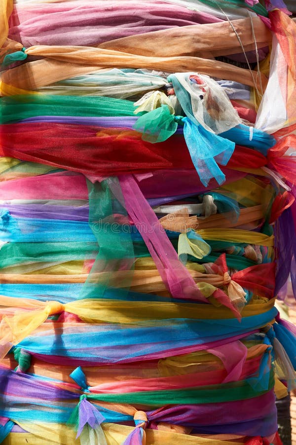 Colorful Fabric Wrap the Tree with Faith Stock Image - Image of fabric ...