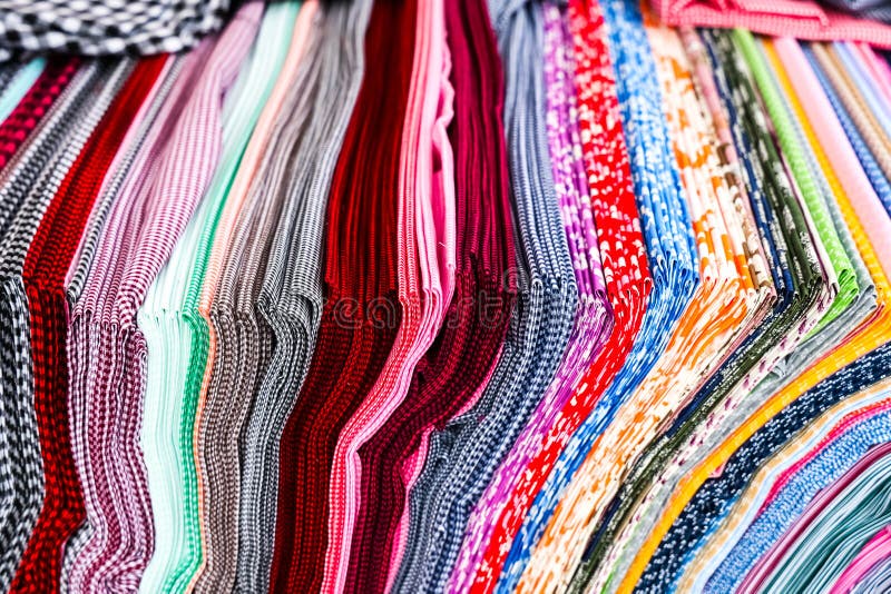 Colorful Stacked Fabrics Market Stall Vibrant Textures Stock Photos ...