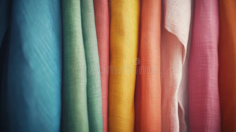 Colorful Fabrics Hanging and Displaying a Gradient of Colors Stock ...