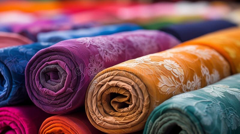 Colorful Fabrics Rolled Together in a Bundle Stock Illustration ...