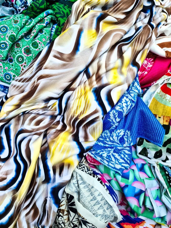 Colorful Fabrics Showing Various Patterns and Textures Creating an ...