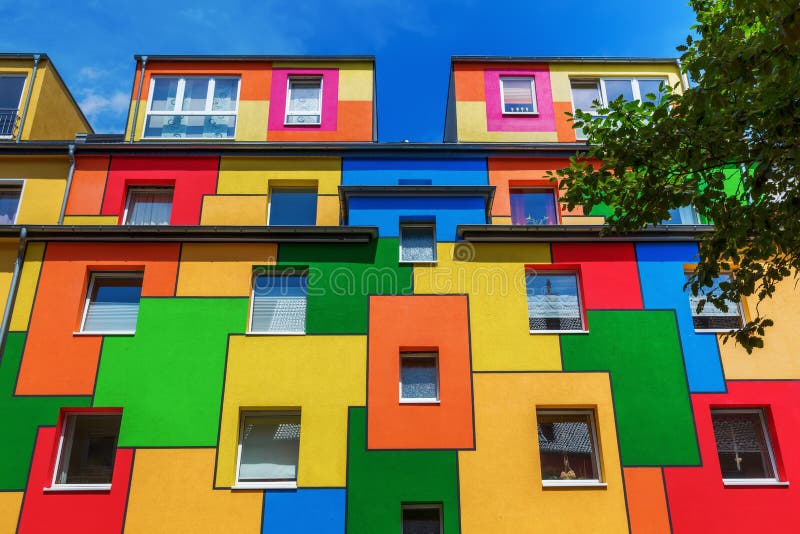 Colorful Facade of an Apartment Building Stock Image - Image of ...