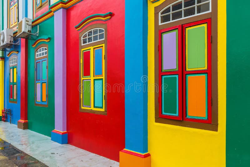 Colorful Facade of Building in Little India. Stock Photo - Image of ...