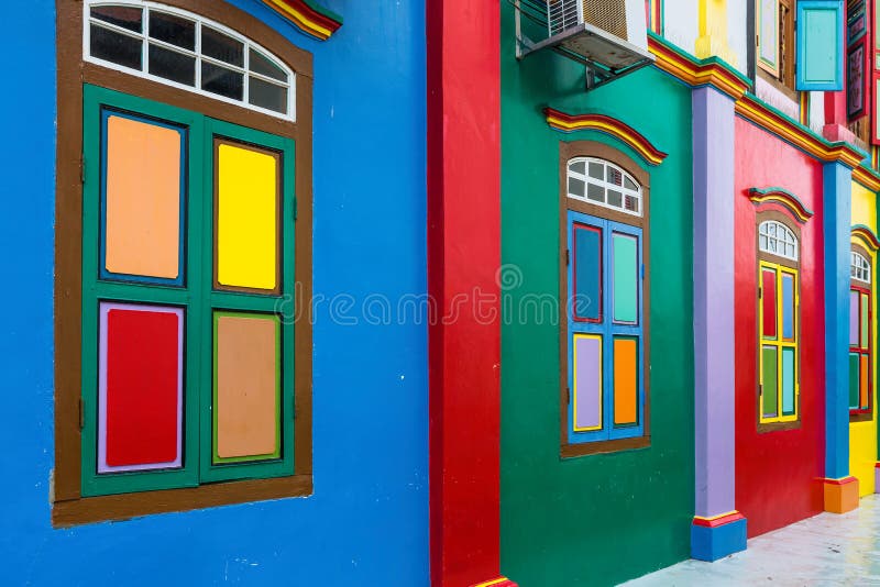 Colorful Facade of Building in Little India. Stock Photo - Image of ...