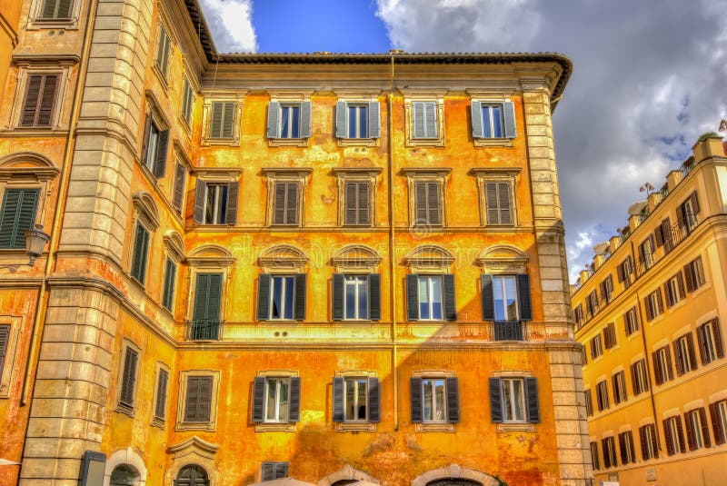 Colorful Facade of Building in Rome Center, Italy Stock Photo - Image ...