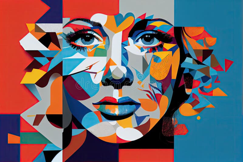 Colorful Face Collage Illustration with Geometric Shapes, Patterns, and ...