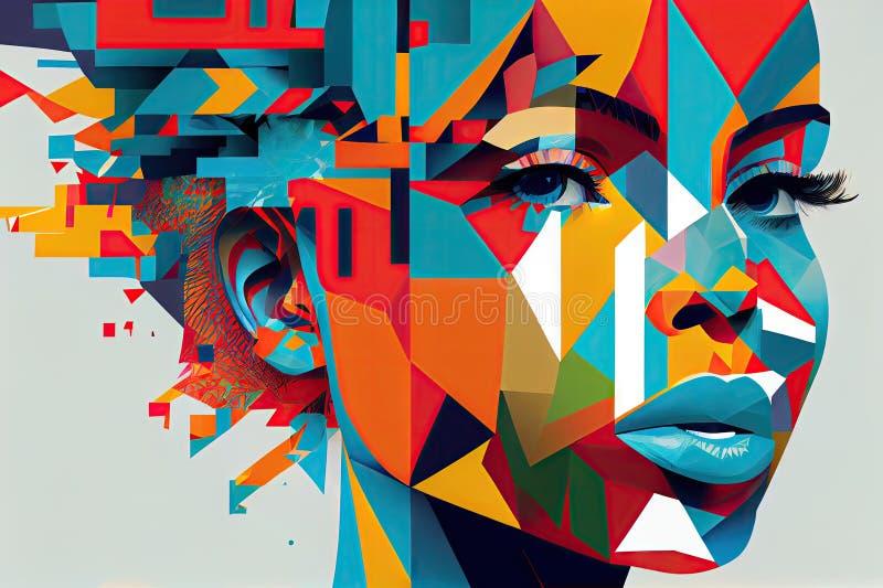 Colorful Face Collage Illustration with Geometric Shapes, Patterns, and ...