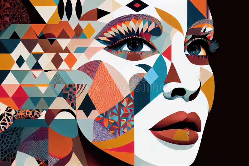 Colorful Face Collage Illustration with Geometric Shapes, Patterns, and ...