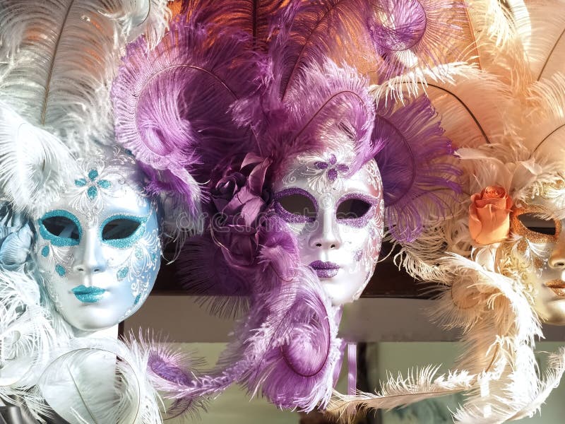 Cute Face Mask with Colorful Feathers Stock Image - Image of feathers ...