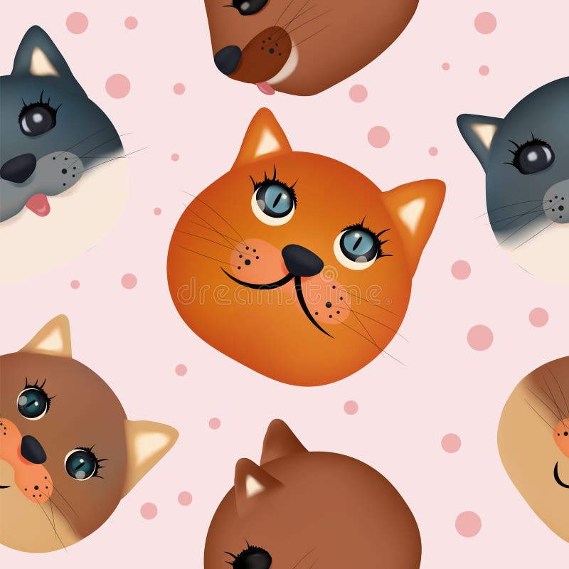 Colorful Faces Cat. Seamless Pattern with Cute Cat Face Stock Vector ...