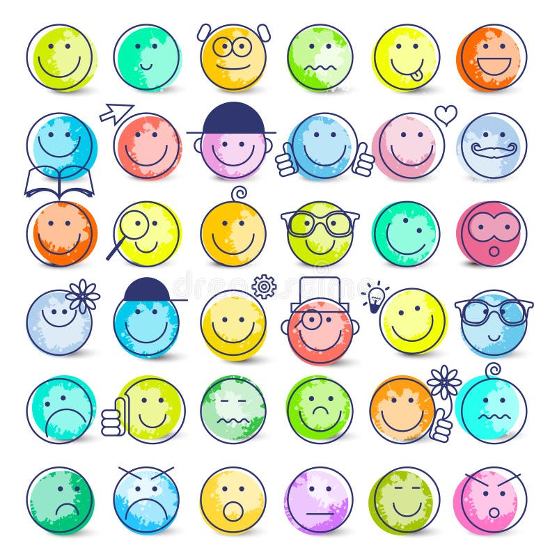Outline Simple Circle Faces Set. Stock Vector - Illustration of outline ...
