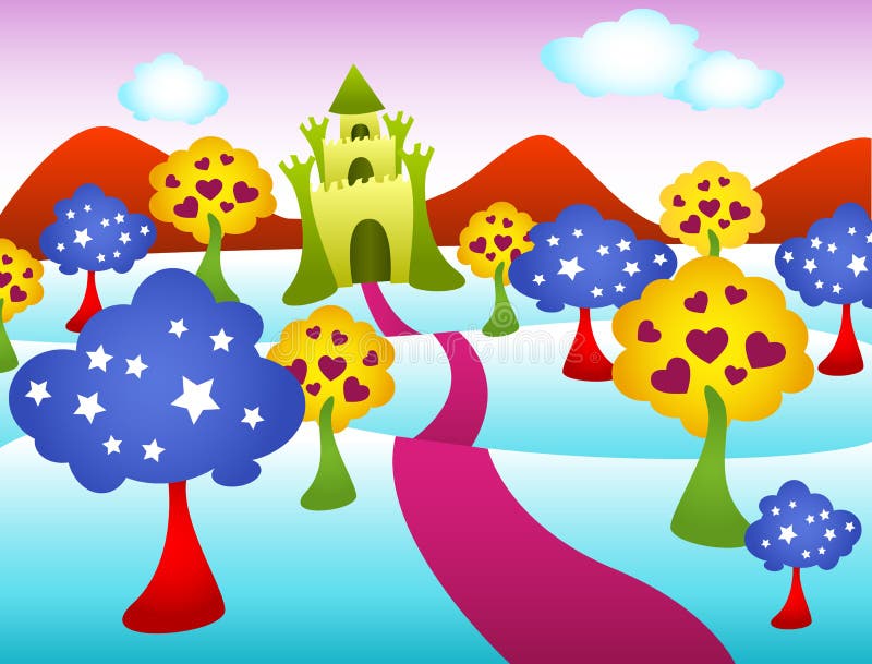 Funky castle landscape stock illustration. Illustration of blue - 29990084