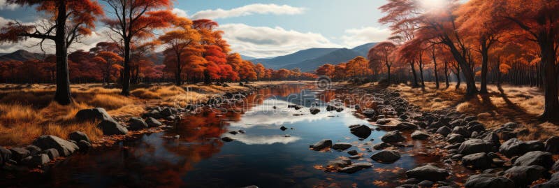 Colorful Fall Foliage in a Serene Forest Setting Stock Illustration ...