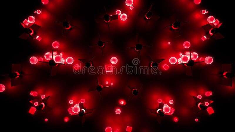 Falling Neon Red Balls Cubes, Bouncing from Obstacles on Reflective ...