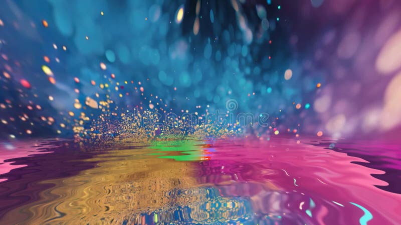Colorful Fantasy Particles Background Reflected in Water Stock Footage ...