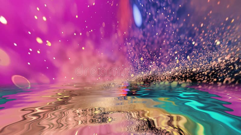 Colorful Fantasy Particles Background Reflected in Water Stock Footage ...