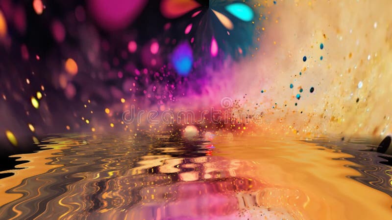 Colorful Fantasy Particles Background Reflected in Water Stock Footage ...