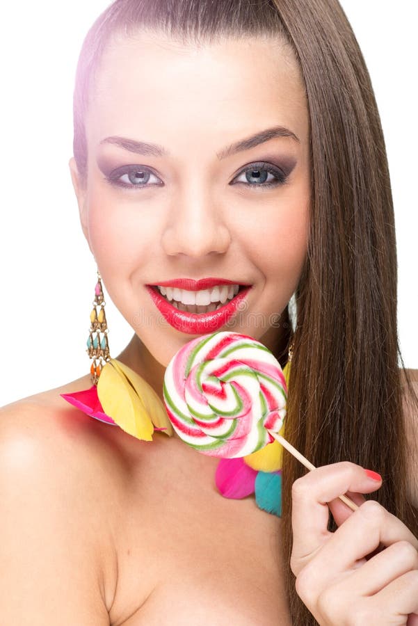 Colorful Fashion Model with Lollipop Stock Image - Image of looking ...