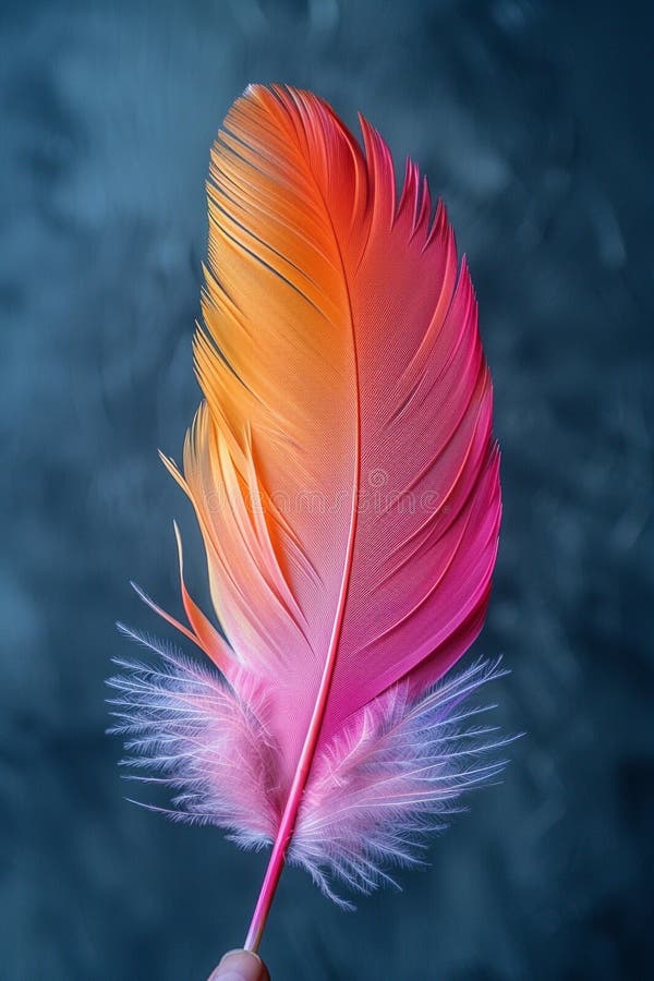 A Colorful Feather Floating in the Air, a Solid Color Background, a ...