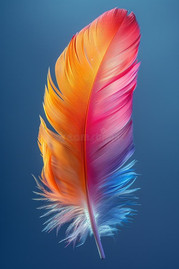 A Colorful Feather Floating in the Air, a Solid Color Background Stock ...