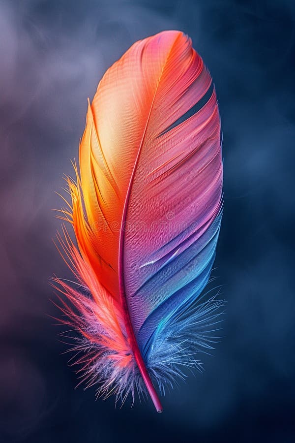 A Colorful Feather Floating in the Air, a Solid Color Background, a ...