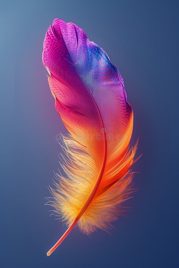 A Colorful Feather Floating in the Air, a Solid Color Background, a ...