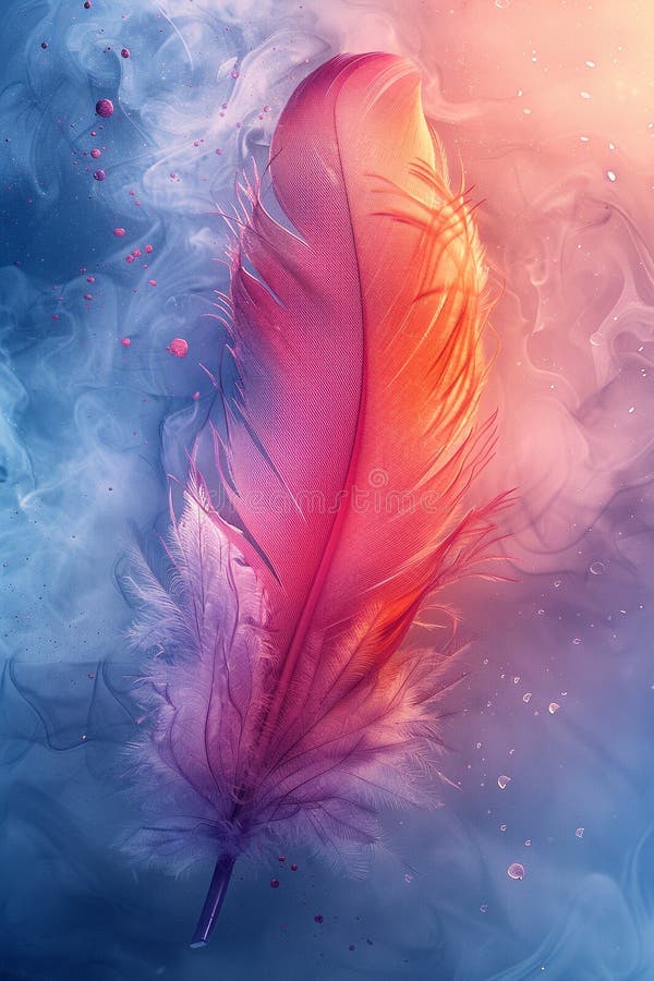 A Colorful Feather Floating in the Air, a Solid Color Background, a ...