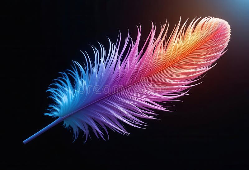 Colorful Feather with a Gradient Effect Against a Dark Background Stock ...
