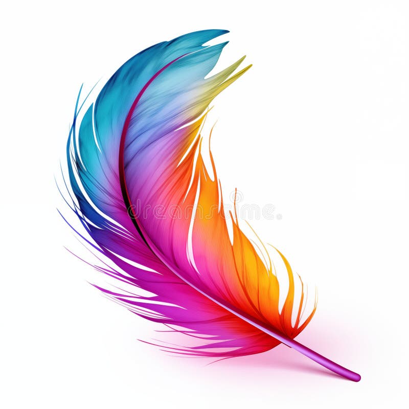 Colorful Feather in Gradient Hues on White Background Stock ...