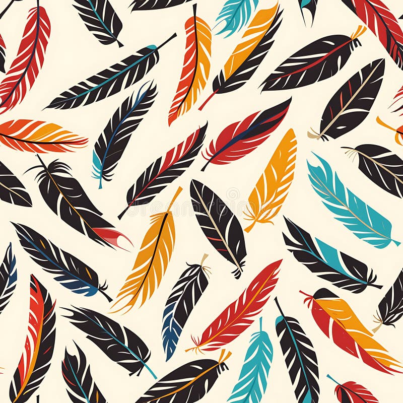 Colorful Feather Illustration in a Repeating Pattern Stock Illustration ...