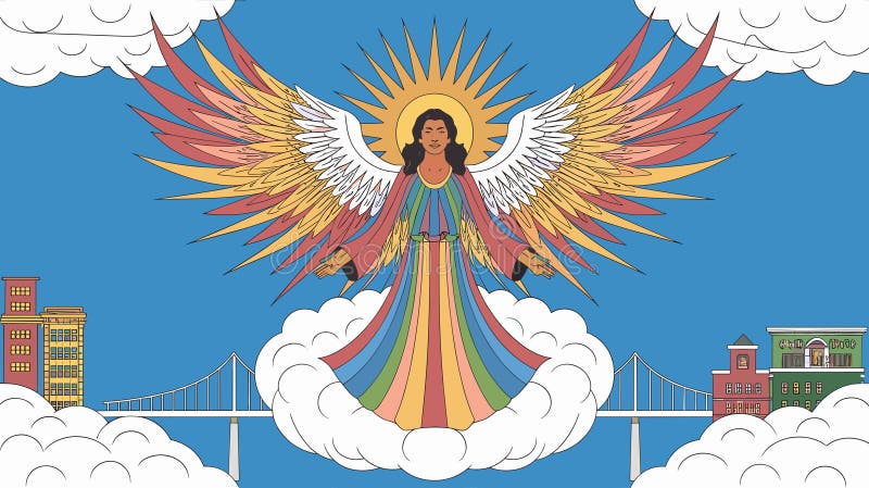 Colorful Feathered Angel Wings Radiating Divine Energy. Stock Vector ...