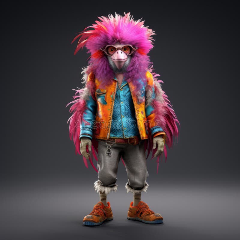 Colorful Feathered Coat: a Hyper-realistic Sci-fi Cartoon Character ...