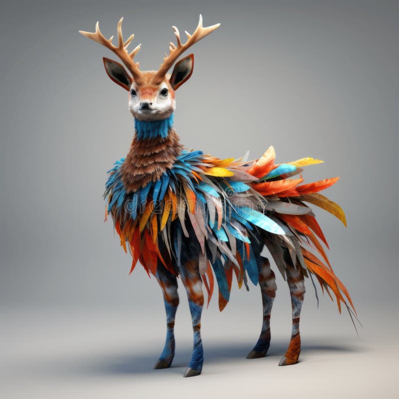 Colorful Feathered Creature in Fawncore Style Stock Illustration ...