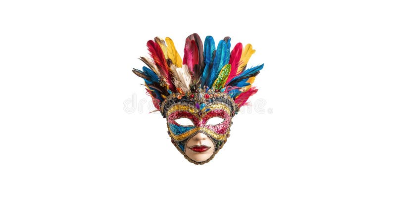 Colorful Feathered Masquerade Mask Isolated on Transparent Background ...