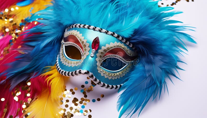Colorful Feathers Adorn Masks at a Festive Carnival Generated by AI ...