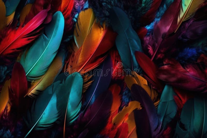 Colorful Feathers Background. Feather Pattern. Collage Print with ...