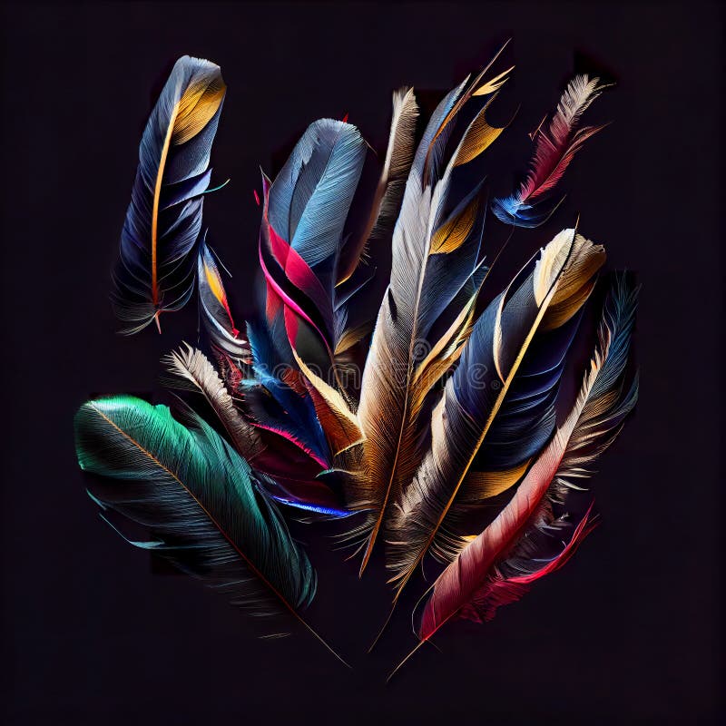 Colorful Feathers on a Black Background. Multicolored Feathers Stock ...