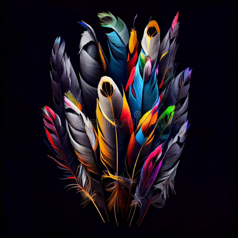 Colorful Feathers on a Black Background. Multicolored Feathers Stock ...