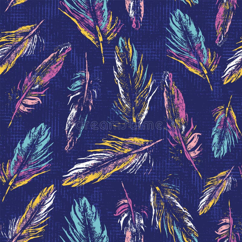 Colorful Feathers on Canvas Textured Background Seamless Pattern ...