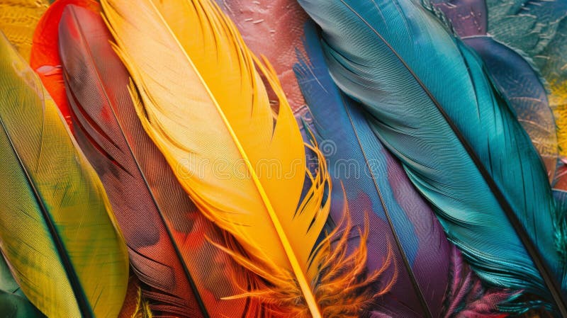 Colorful Feathers in Close-up View, Vibrant Natural Texture Stock Image ...