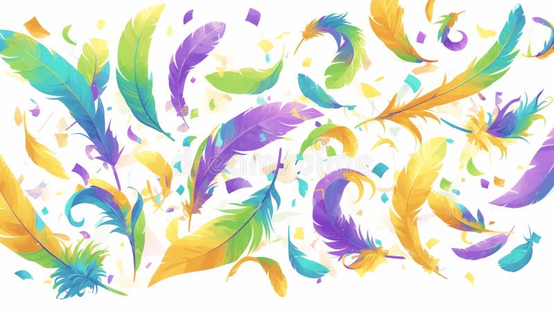 Colorful Feathers and Confetti Falling, Celebrating Mardi Gras ...