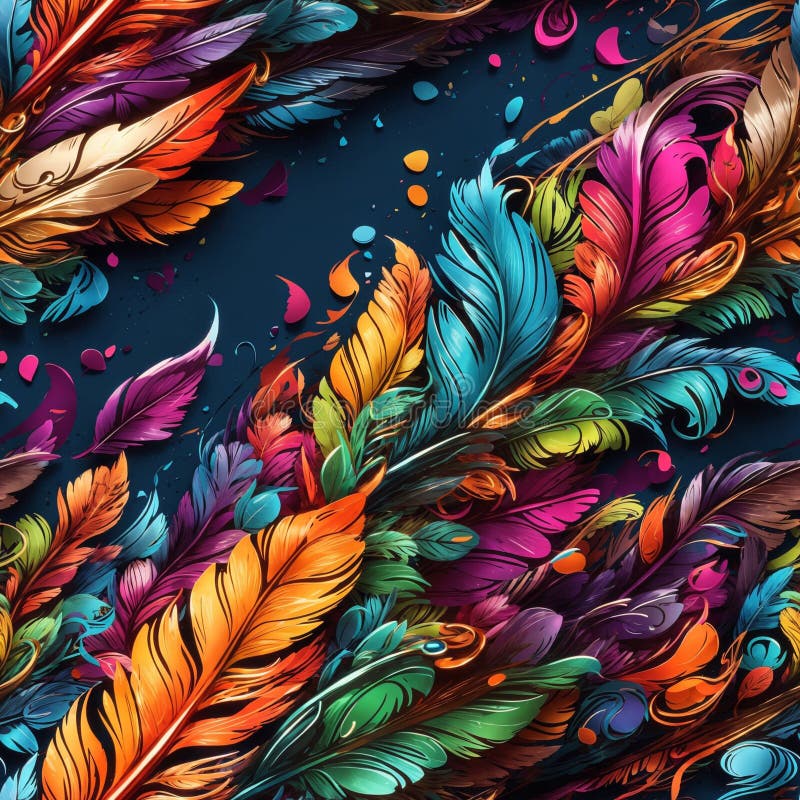 Colorful Feathers Drawing Seamless Pattern Colorful Digital Background ...