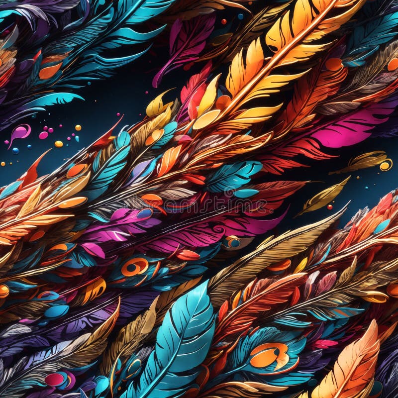 Colorful Feathers Drawing Seamless Pattern Colorful Digital Background ...