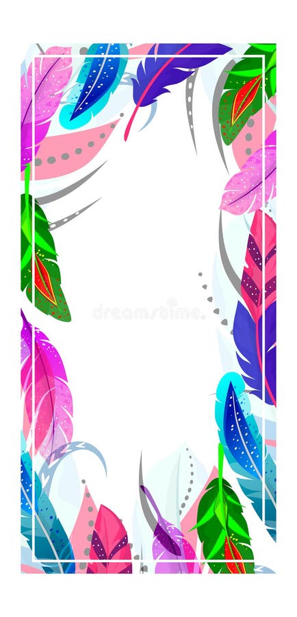 Colorful Feathers Frame Design with Space for Text in the Center ...