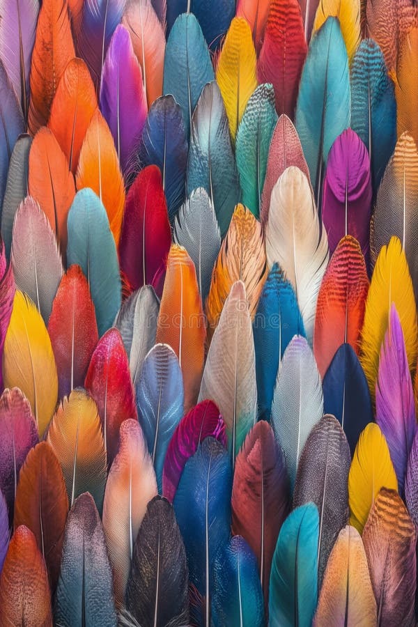 Colorful Feathers in Vibrant Patterns Surrounded by Soft Textures in ...