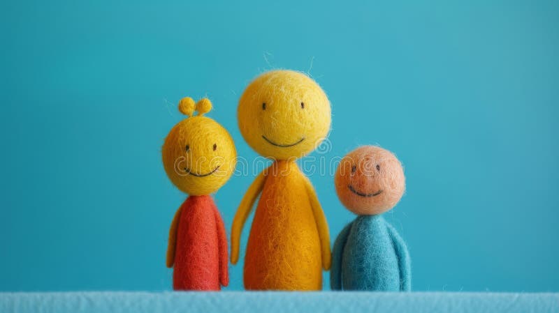 Colorful Felt Family Smiling on a Bright Blue Background Stock Photo ...