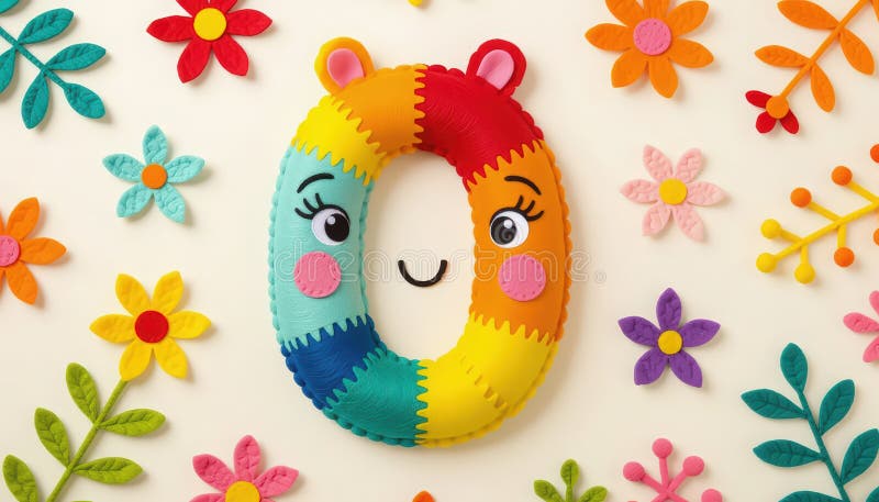 Felt Number 0 with Cartoon Face - Playful Kids Design Stock ...
