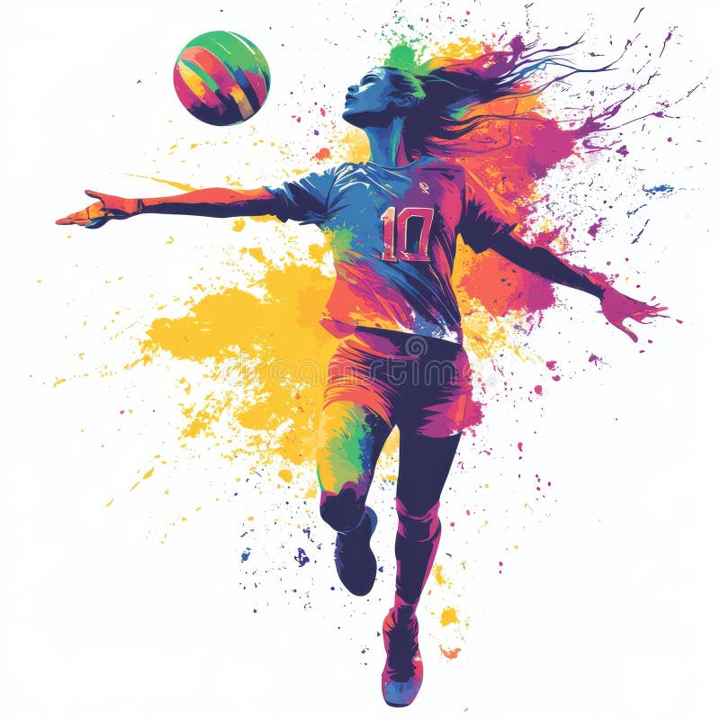 Colorful Female Volleyball Player Dynamic Action Shot Stock ...