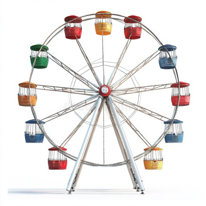 Colorful Ferris Wheel with Empty Passenger Cabins on a Bright White ...